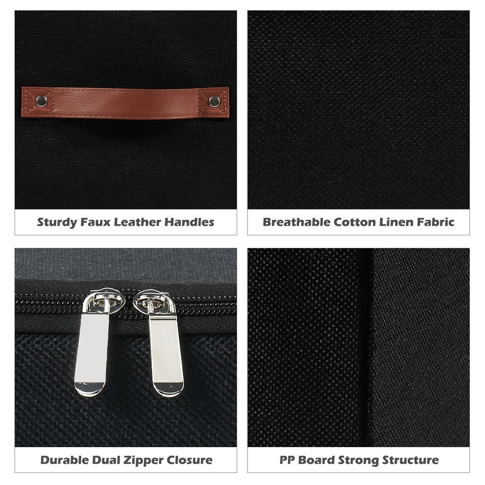 4PCS Storage Cubes with Lid Fabric Storage Bins Boxes PU Leather ...