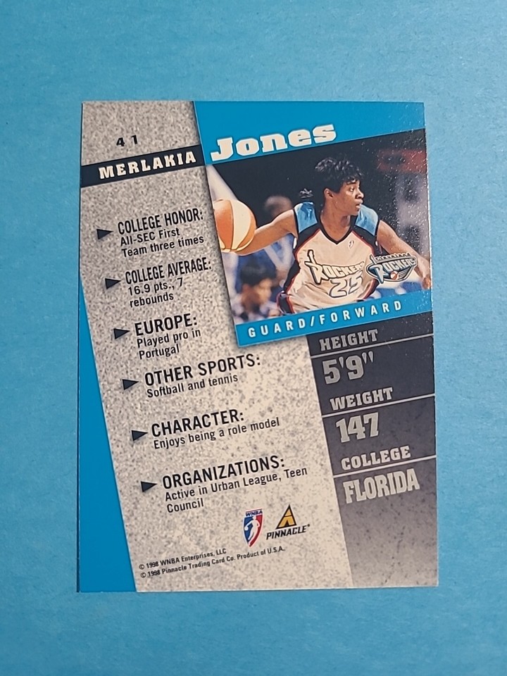 MERLAKIA JONES 1998 PINNACLE WNBA BASKETBALL CARD # 41 H7452 | eBay