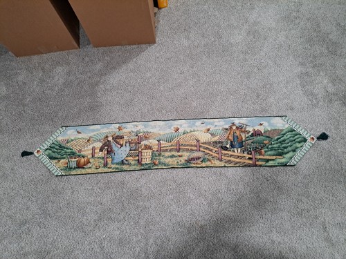 Vintage Debbie Mumm Tapestry Table Runner Tassels Farmhouse Fall ...