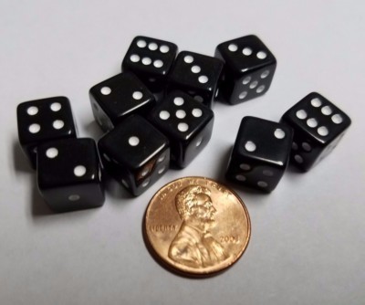 10x Black Micro 10mm Dice With Pips, Very Small Dice, Backgammon ...