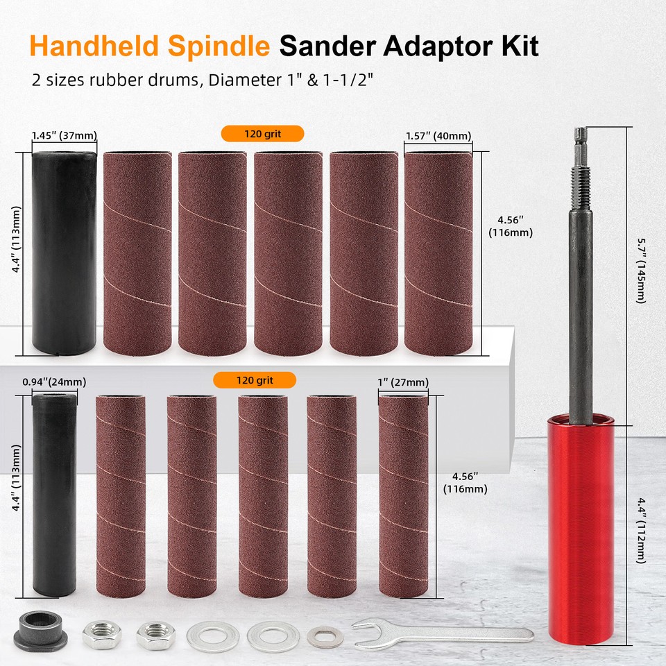 Portable Spindle Sander Hand-Held Rubber Sanding Drum Kit for Drill ...