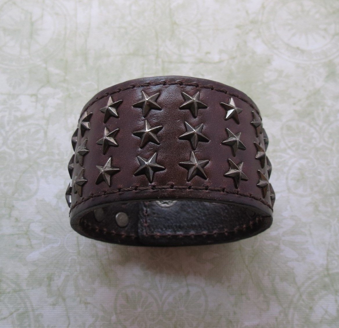 Urban Rustic Punk Genuine Brown Leather Wide Band Bracelet & Star ...