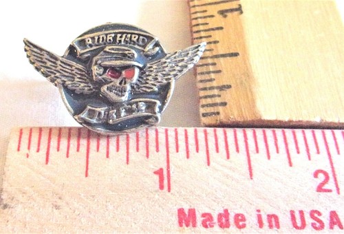 winged Skull pin vintage Ride Hard motorcycle collectible old biker ...