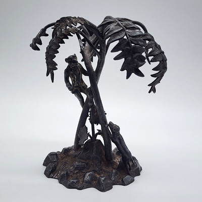 Vintage Singerie Suited Monkey in Tree, Chasing Dog - Metal Statue 6.25 ...