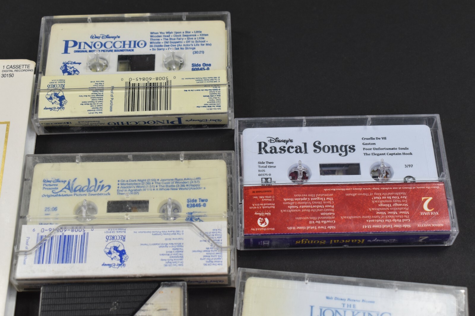6 Vintage Walt Disney Audio Cassette Tapes Lot Lion King Aladdin Rascal ...