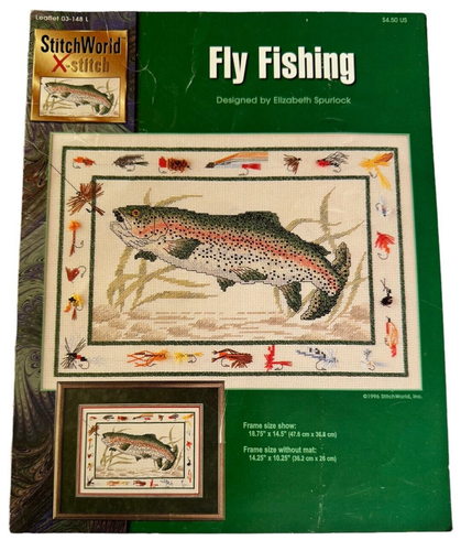 StitchWorld Cross Stitch Pattern Leaflet Fly Fishing Fish Rainbow Trout ...