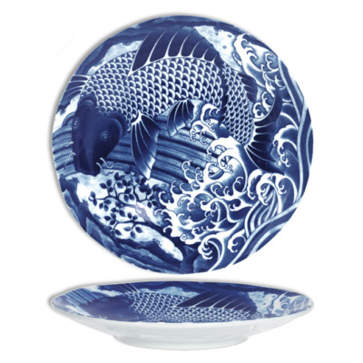 SET of 2 Japanese Dinner Serving Plate 10"D Porcelain Carp Koi Made in ...