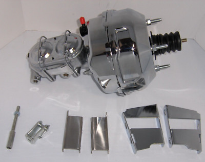 Universal Chrome 9" Dual Power Brake Booster Master Cylinder Bracket ...