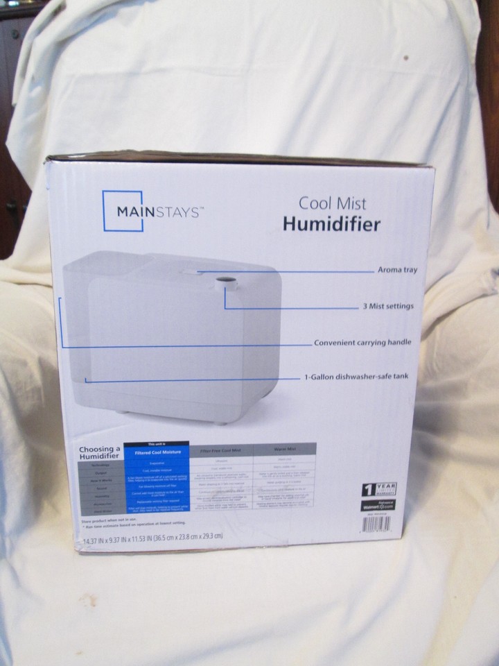 Mainstays Cool Mist Humidifier 1 gal MDH-0103JW White New In Box | eBay