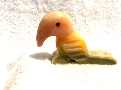Soapstone Hand Carved Orange Green Toucan Figurine 2 1/8" Tall x 3 1/2 ...
