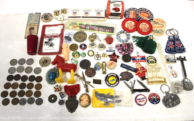 Vtg Junk Drawer Lot Coins 1896-1938 Pins UPRR Matches USSR Badge Ramp ...