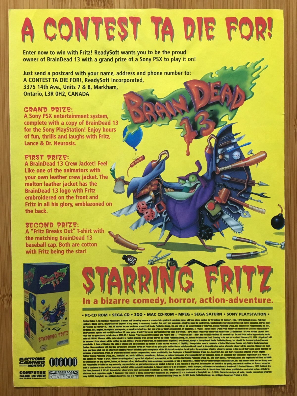 Brain Dead 13 PS1 Sega Saturn PC 3DO Vintage Game Poster Ad Art Print ...