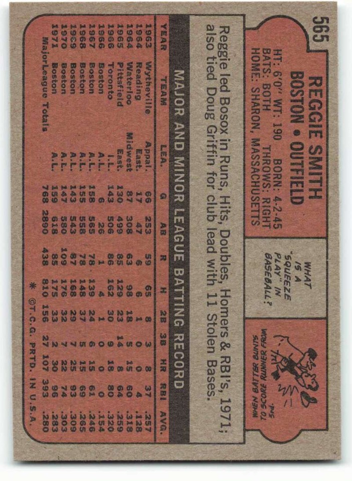 1972 Topps #565 Reggie Smith NM Near Mint Red Sox ID:306606 | eBay