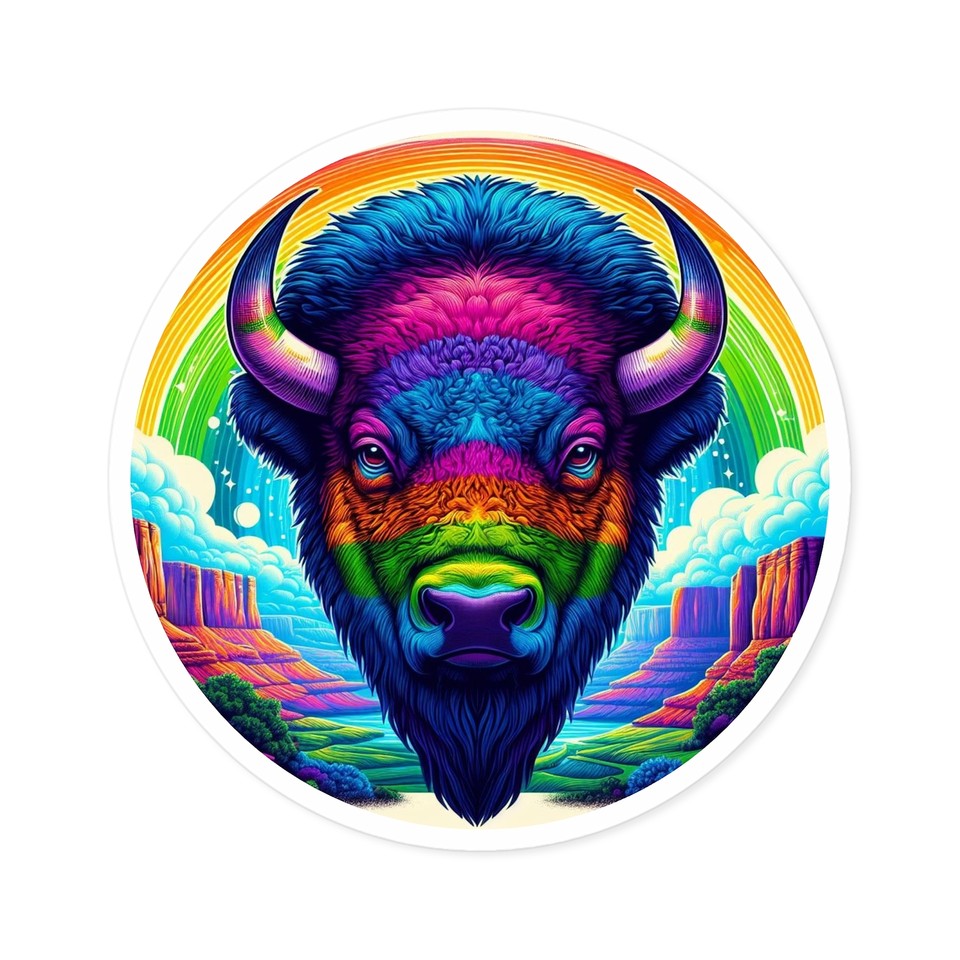 Grand Canyon North American Bison Buffalo Rainbow Psychedelic Sticker ...