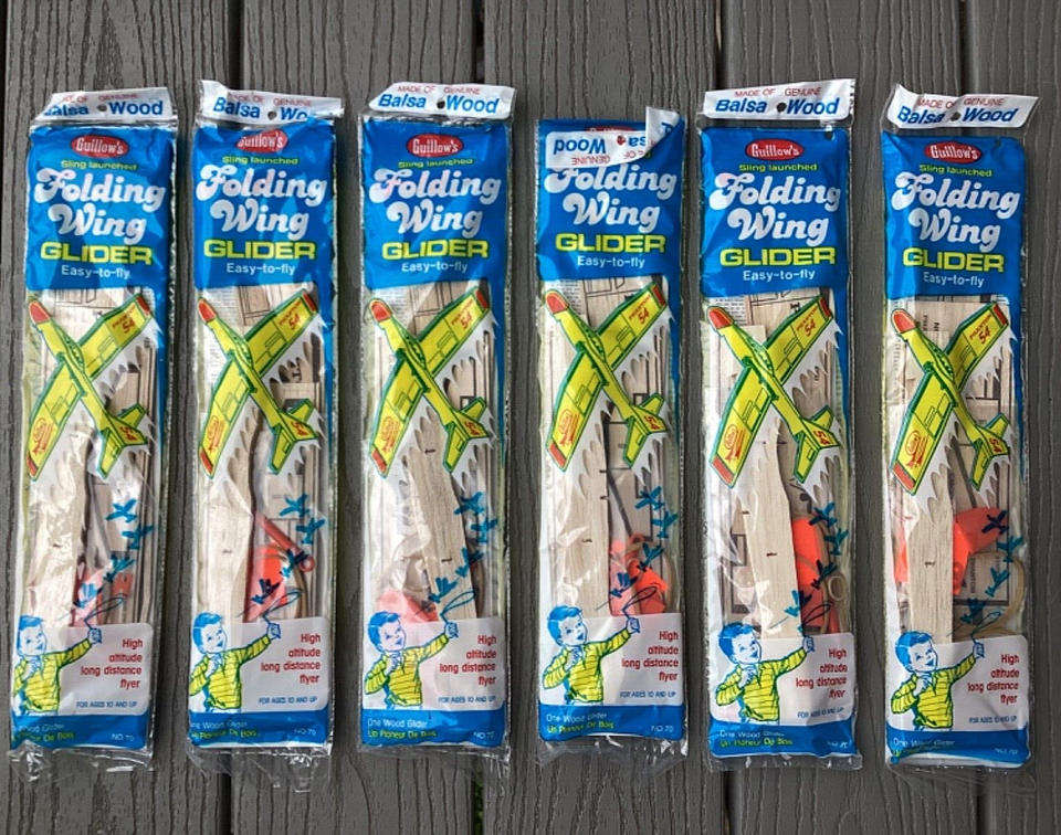6 GUILLOW'S SLING LAUNCHED FOLDING WING BALSA WOOD GLIDER MODEL KITS ...
