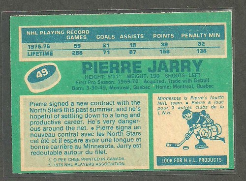 1976-77 OPC HOCKEY CARD # 49 PIERRE JARRY | eBay
