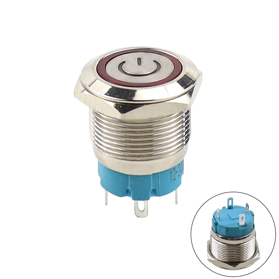 22mm 220V Metal Latching Push Button Switch 4-Pin Self-Locking Round ...