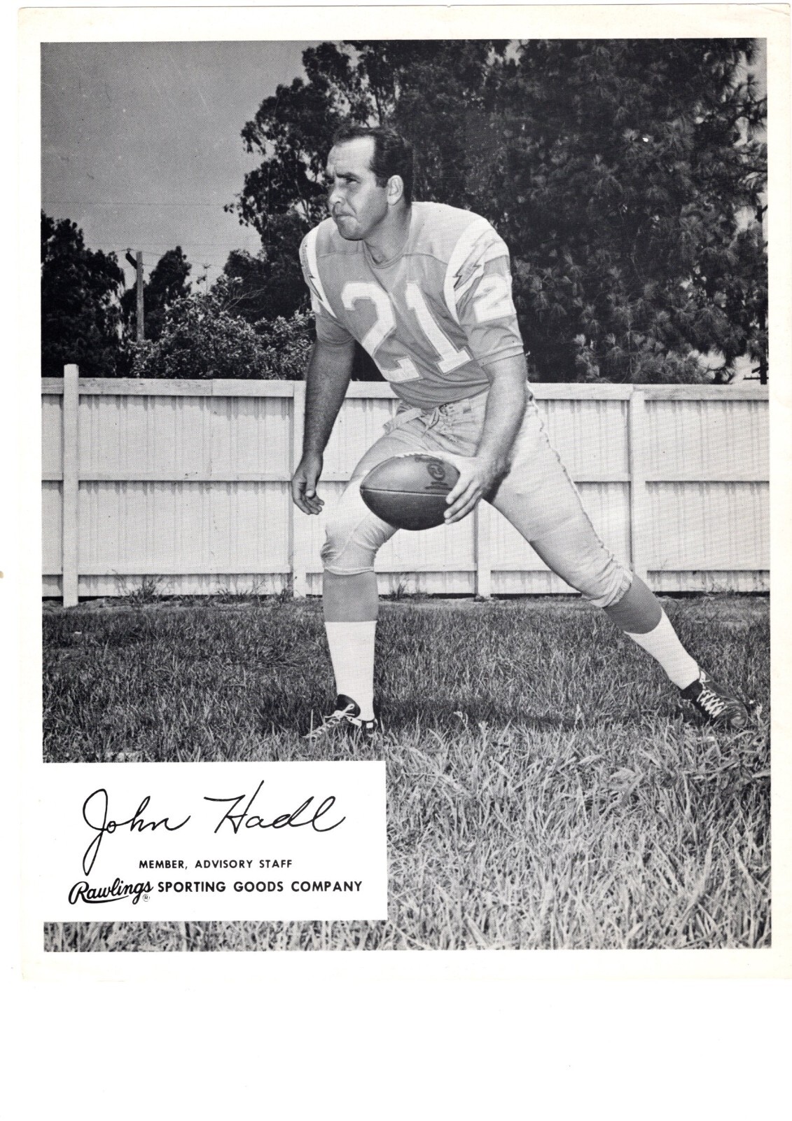 VINTAGE ORIGINAL RAWLINGS ADVISORY JOHN HADL SAN DIEGO CHARGERS 8X10 ...