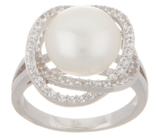 QVC Honora Cultured Pearl & White Topaz Ring Sterling Silver Size 7 | eBay