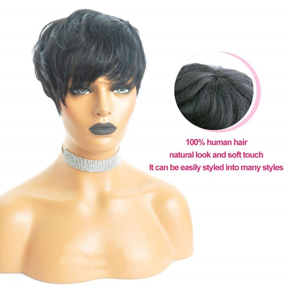 Peruvian Hair Wigs Short Human Hair Wigs Pixie Cut Wigs Layered Natural ...
