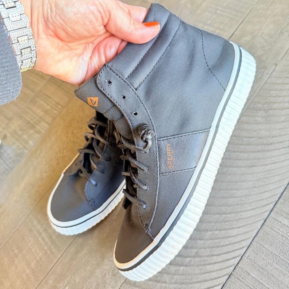 Sperry Top Siders High Top Sneakers Shoes Women Leather Black Canvas ...