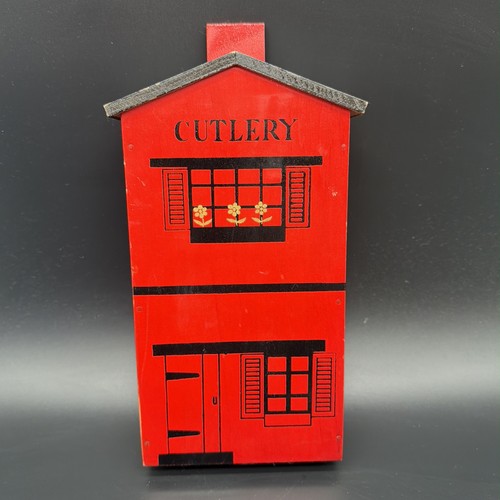 VTG Wood Red Barn Cutlery Knife Holder Kitschy Farmhouse Woodcrest Farm ...