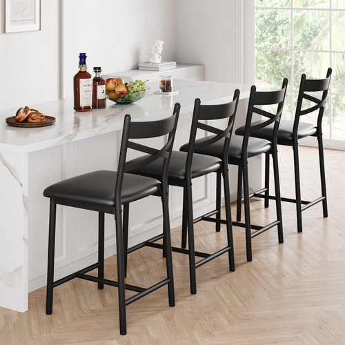 Set of 2 Bar Stools Counter Height Upholstered Chairs Kitchen Island ...
