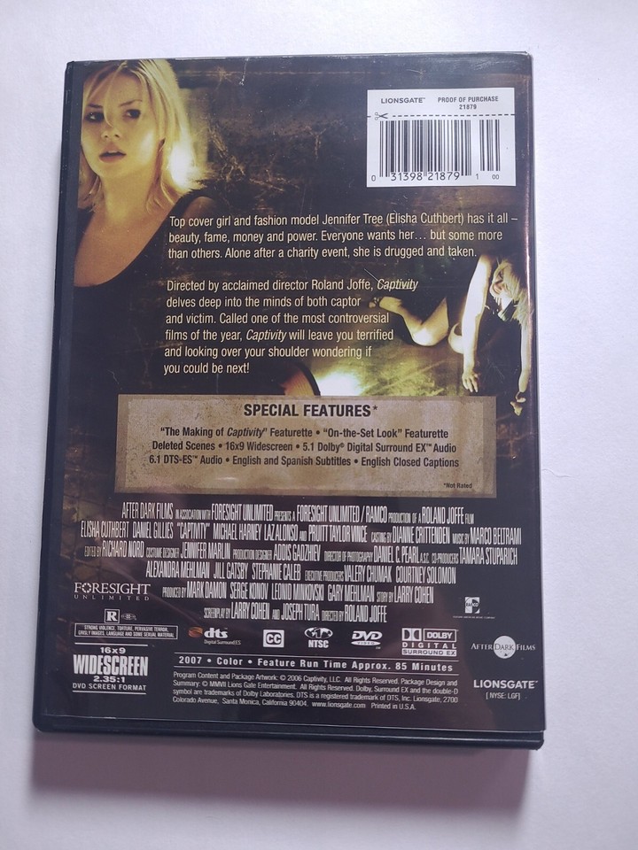 Captivity (DVD, 2007, ) Elisha Cuthbert, Daniel Gillies, Michael Harney ...