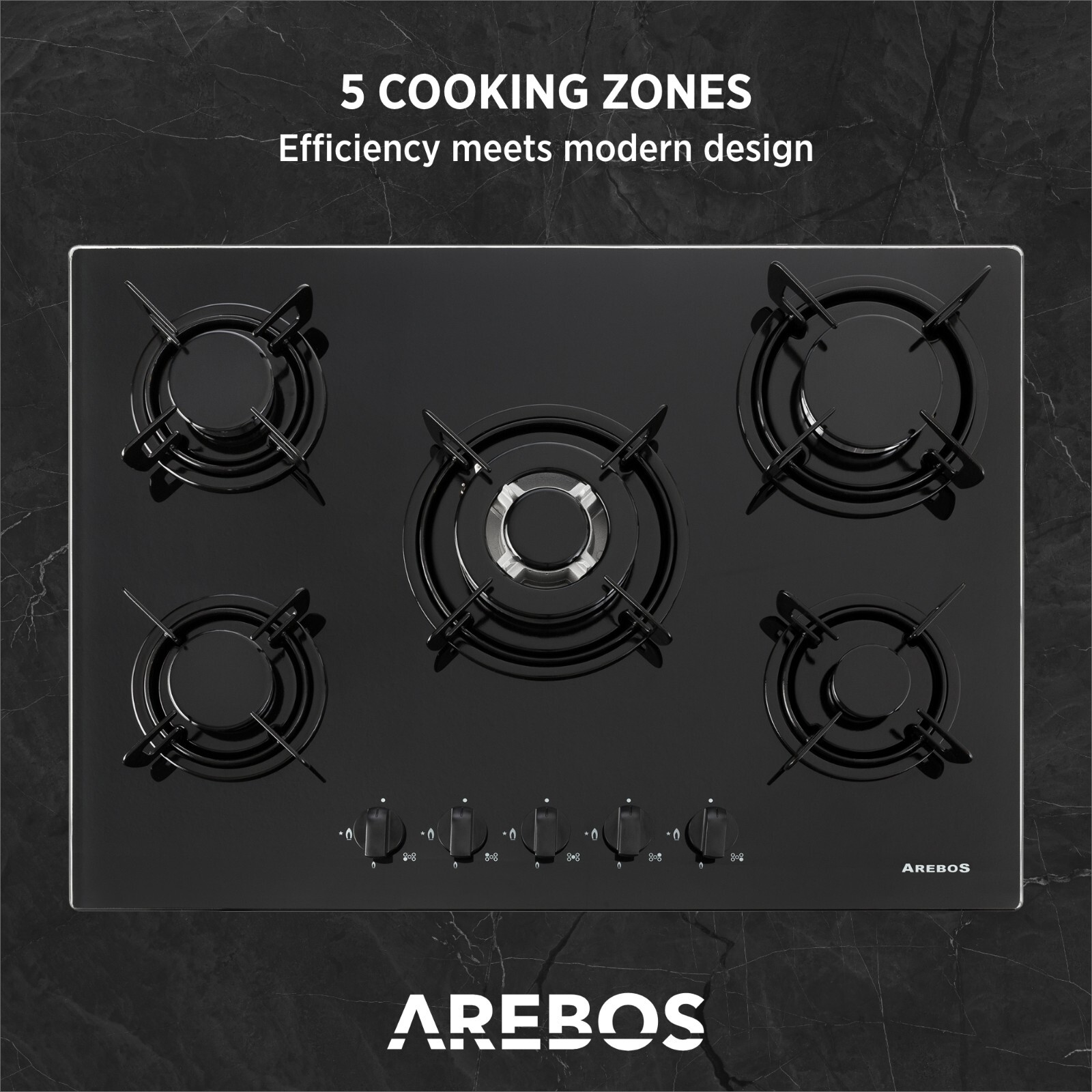 AREBOS gas hob 5 burners glass ceramic gas cooker built-in cooker ...