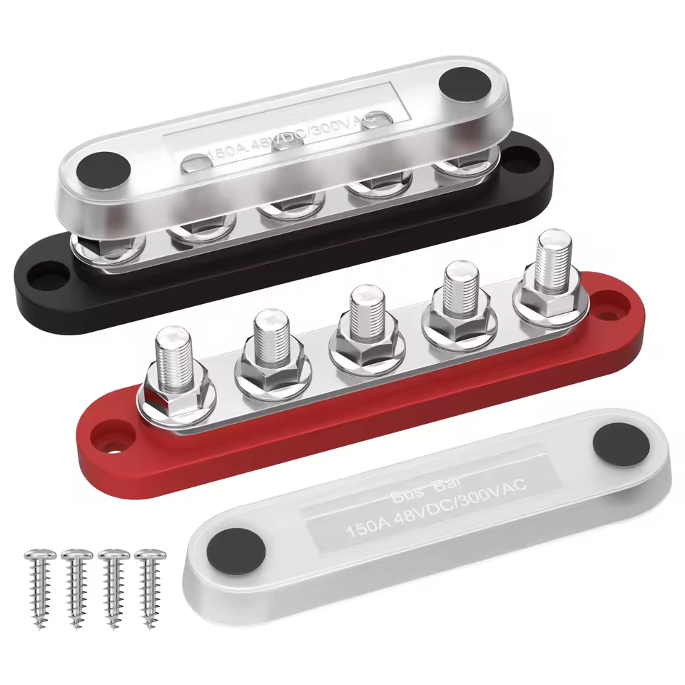Bus Bar 12V Power Distribution Block with Cover 5 x 1/4" Studs Terminal ...