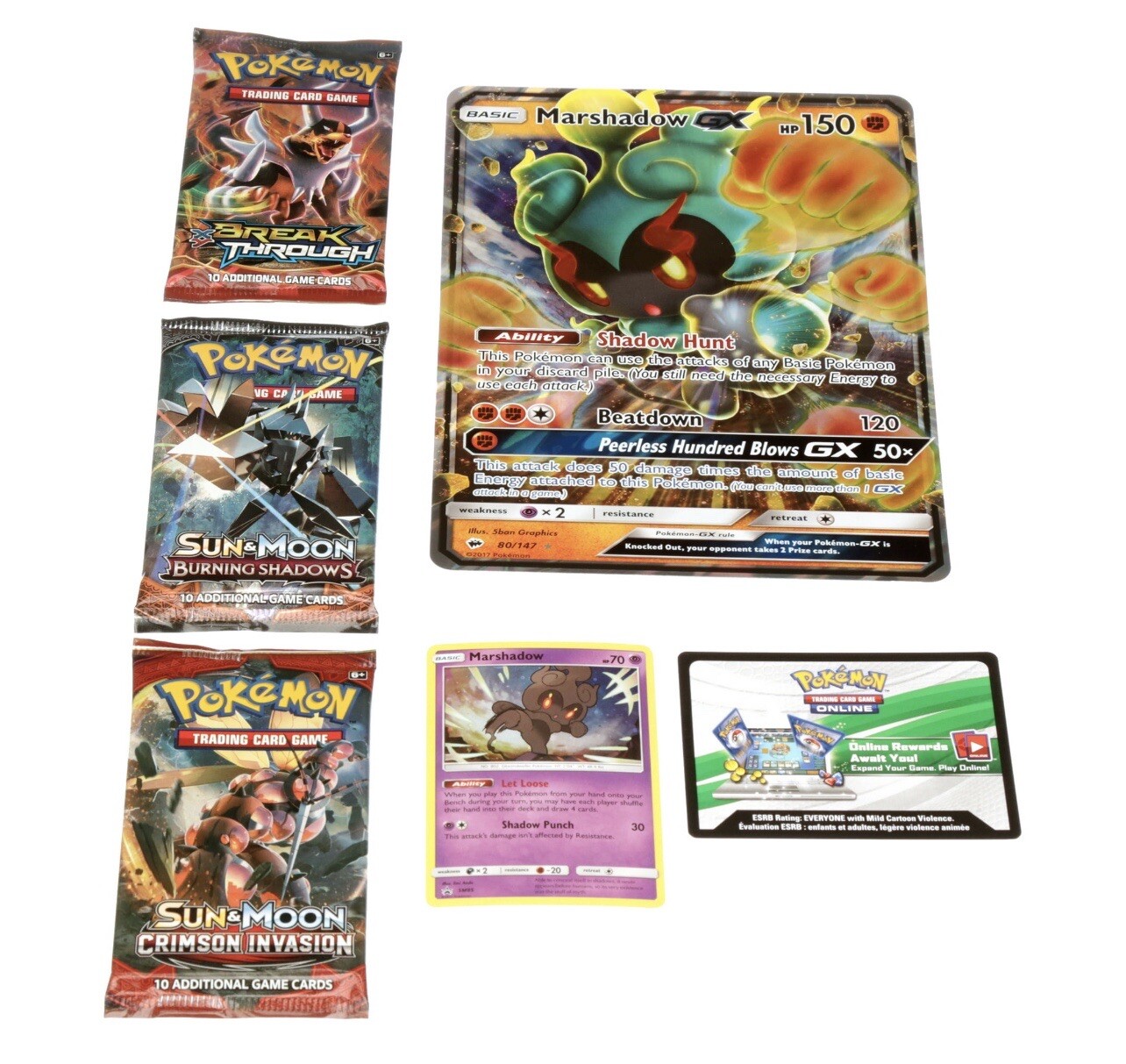 Pokemon TCG Marshadow GX Box Collection 3 Booster Packs & Promo Cards ...