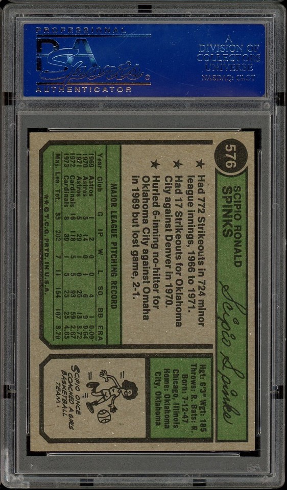 1974 Topps Baseball #576 Scipio Spinks PSA 8 | eBay