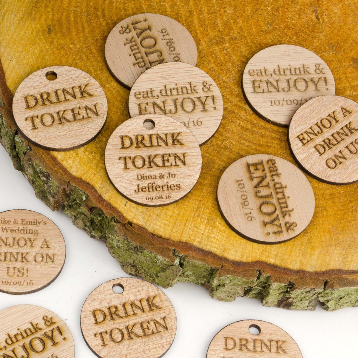 Poker Chips Custom Wooden Drink Tokens - 40mm, Double Sided Laser ...