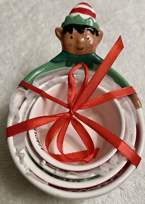 Christmas Elf Nesting Measuring Cups Set of 4 Holiday Time Stoneware ...