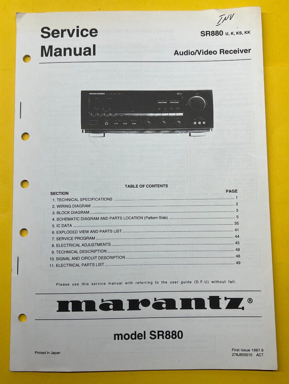 Marantz SR880 Original Service Manual for Audio/Video Receiver Free Shipping | eBay