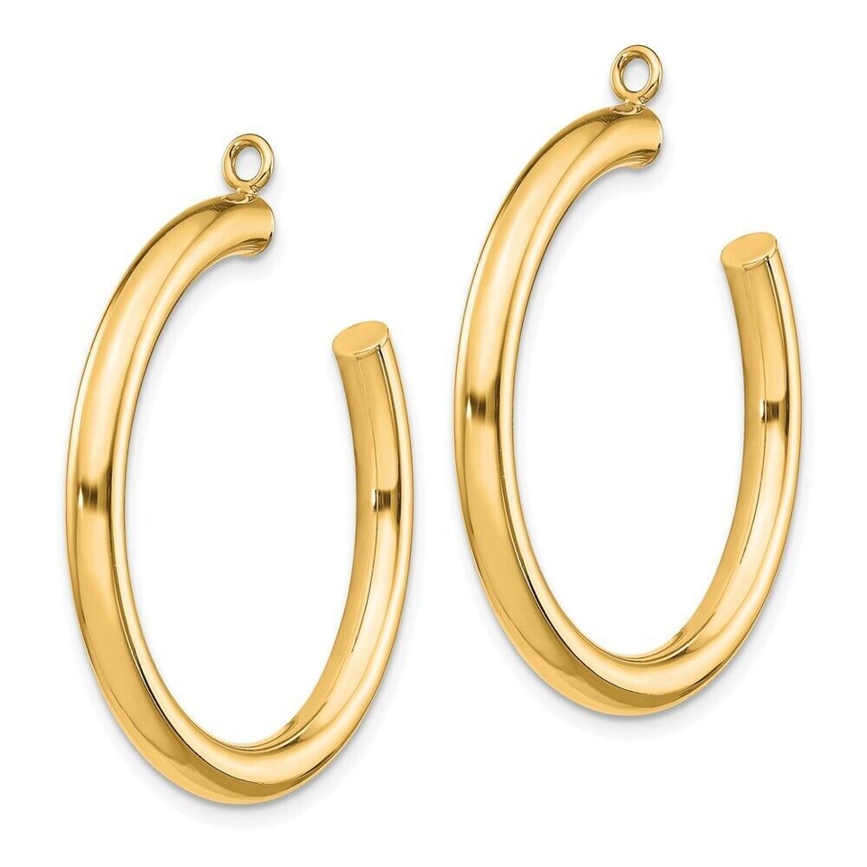 14K Yellow Gold Polished Tube Hoop Earring Jackets Earrings Perfect ...