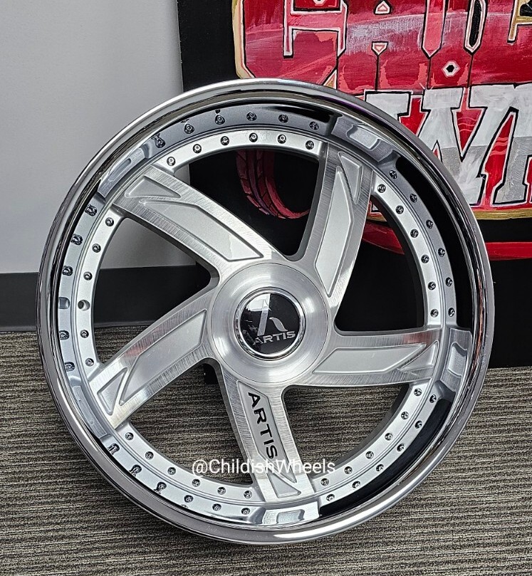 22" Inch STAGGERED Silver Brushed Artis Vestiva BLANKS Wheels Rims 26 ...