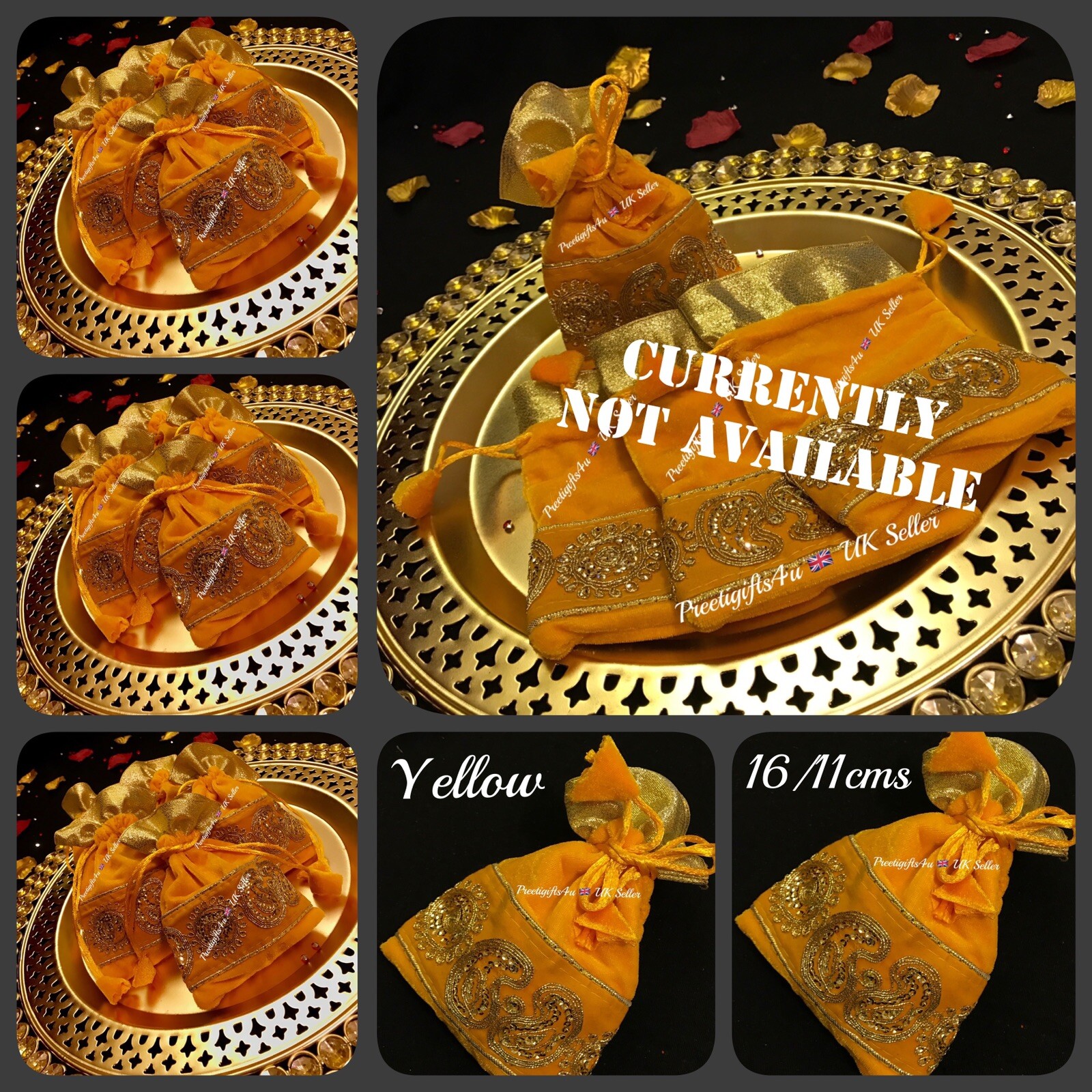 10 X Favour Bag Mehndi Bid Nikah Table Decoration Party Bags Velvet ...