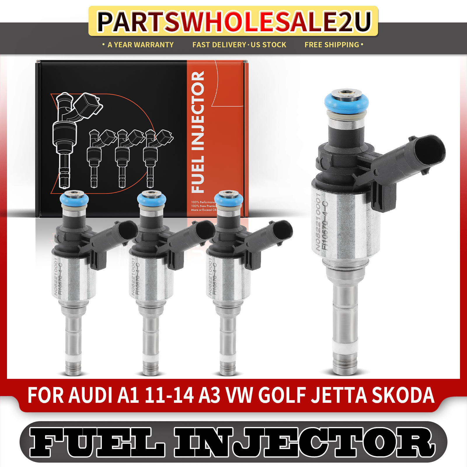 4x Fuel Injectors for Volkswagen Passat Jetta Beetle Audi A4 Q5 A5 A6 ...