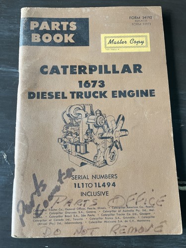 Caterpillar Cat 1673 Diesel Truck Engine Parts Catalog Manual Book 1L1 ...