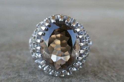 Vintage Designer Beta Co. Sterling Ring W/ Smoky Topaz - Size 9 / 7.4 ...