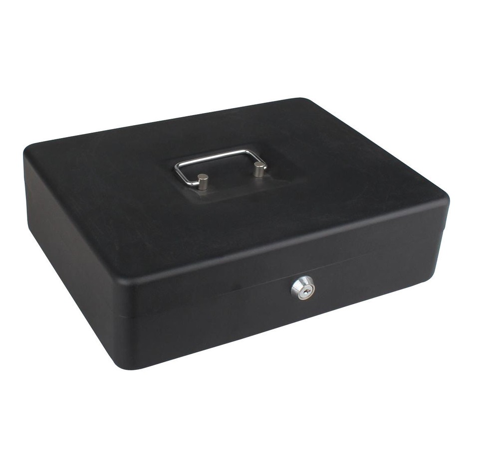 12 inch 300MM Large Cash Money Box With 2 Keys Black Petty Safe ...