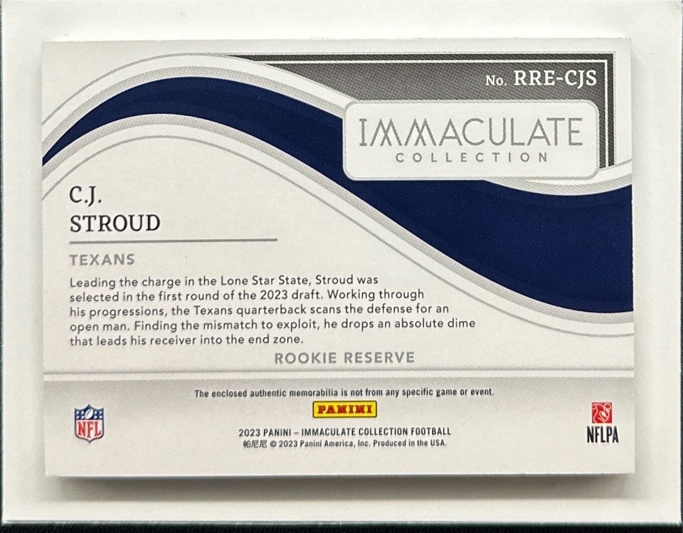 2023 Immaculate CJ Stroud Rookie Reserve NFL Shield Laundry Tag RC ...