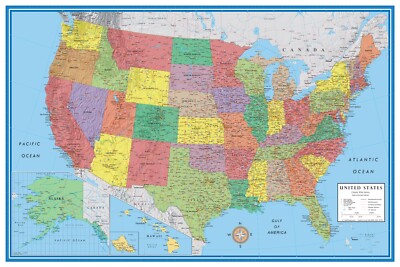 48x78 United States, USA US Mega-Map Wall Poster Mural w/ Gulf of ...