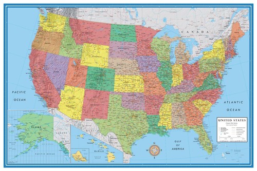 48x78 United States, USA US Mega-Map Wall Poster Mural w/ Gulf of ...