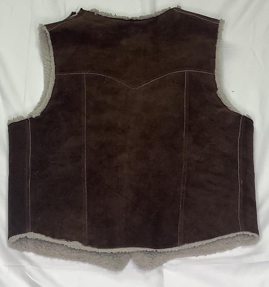 Vintage Steer Brand Men’s Large Suede Leather Vest Button Cowboy Sherpa ...