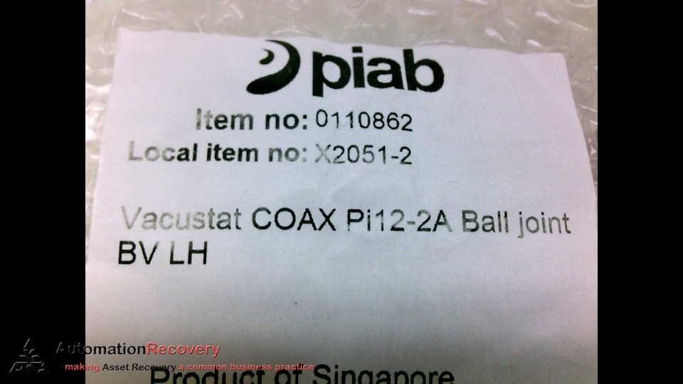 PIAB X2051-2 VACUUM CHECK VALVE VACUSTAT COAX PI2-2A BALL JOINT BV LH ...
