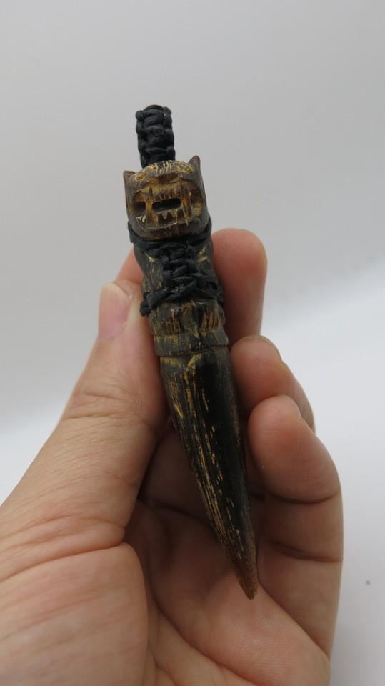 Super Rare Tiger Carved Thai Amulet Sacred Fang Pendant Khiaw Chang ...