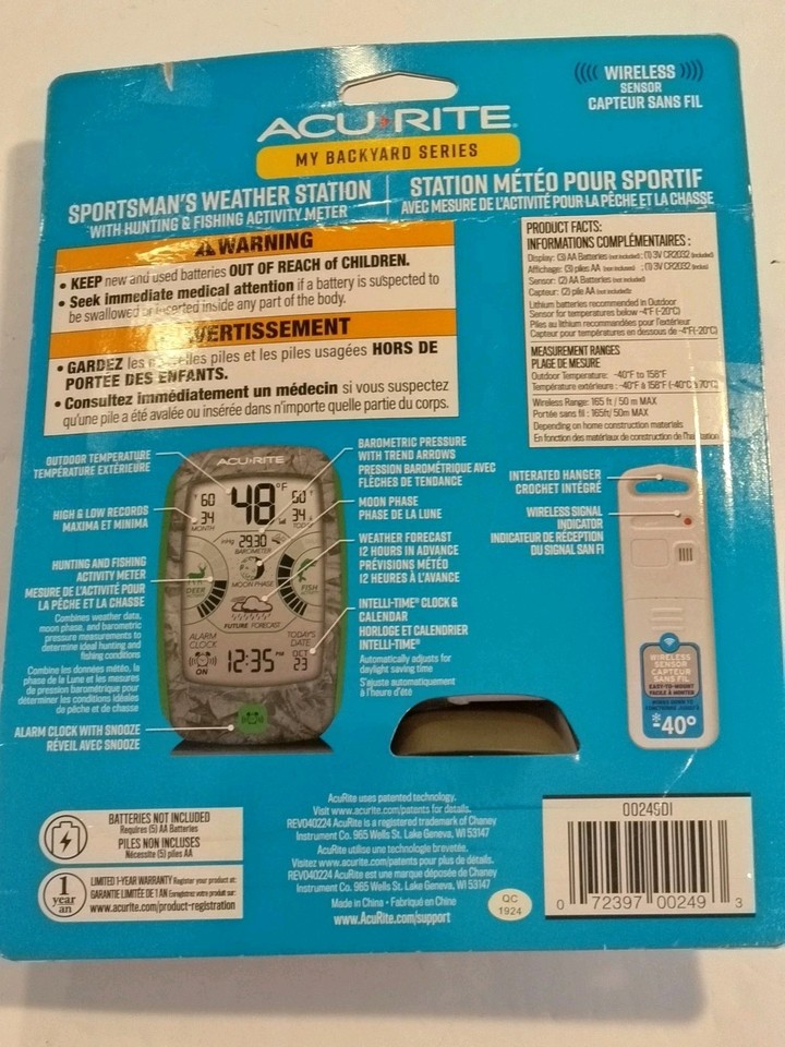 Acurite Sportman's Weather Station with Hunting & Fishing Activity Meter (00249) | eBay