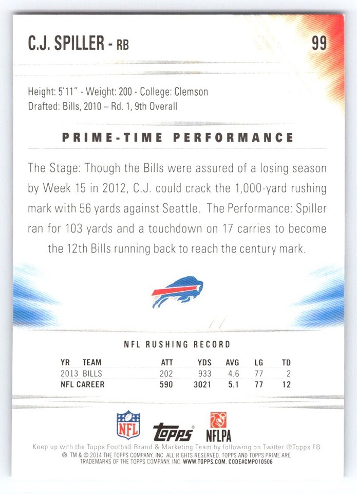 2014 Topps Prime 99 C.J. Spiller Buffalo Bills Football Card | eBay